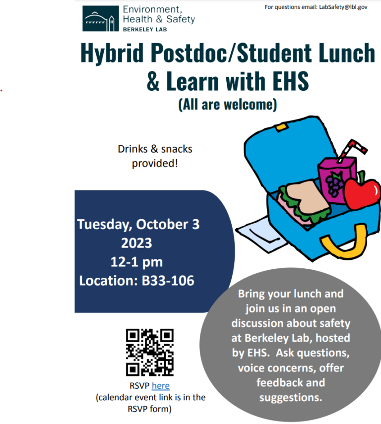 EHS to Host Hybrid Postdoc/Student Safety Lunch & Learn on 10/3